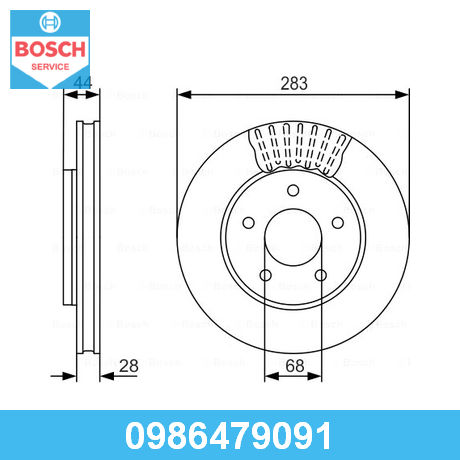 0986479091 BOSCH Диск тормозной передний вентилируемый от производителя ...