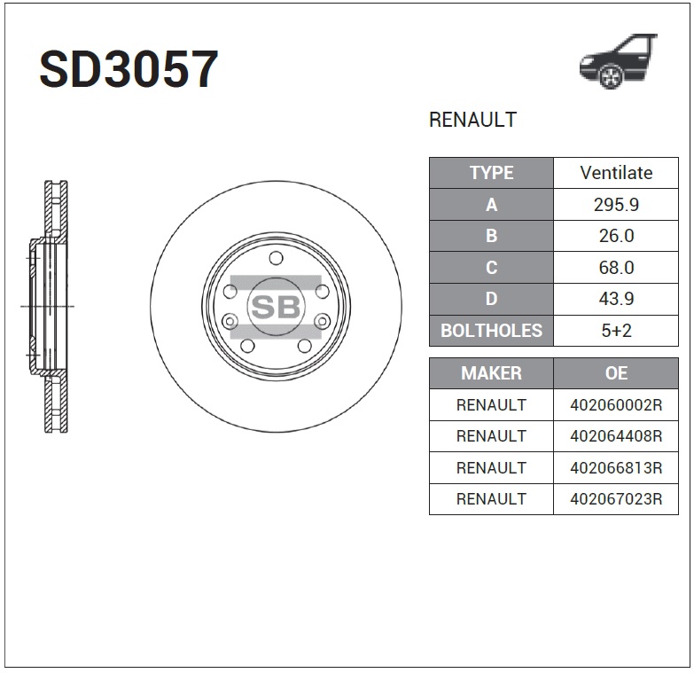 402066813R Renault Диск тормозной передний вентилируемый от ...